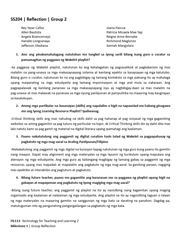 SS204 Reflection Wakelet | PDF