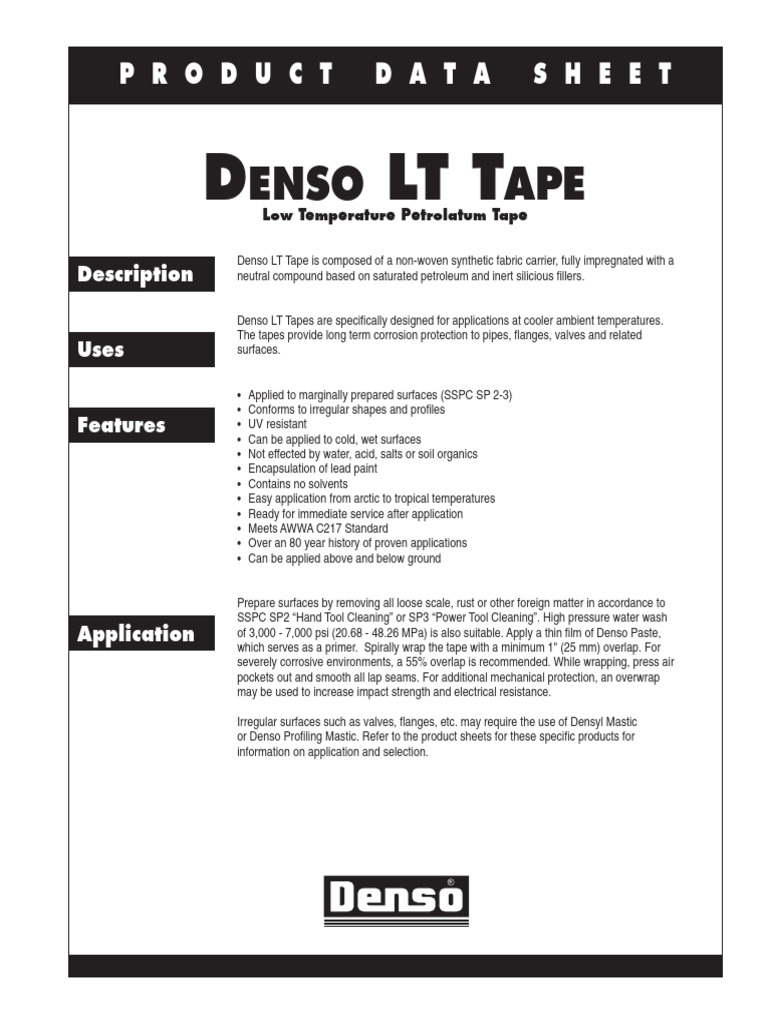 Denso LT Tape: Low Temp Corrosion Protection | PDF | Materials ...