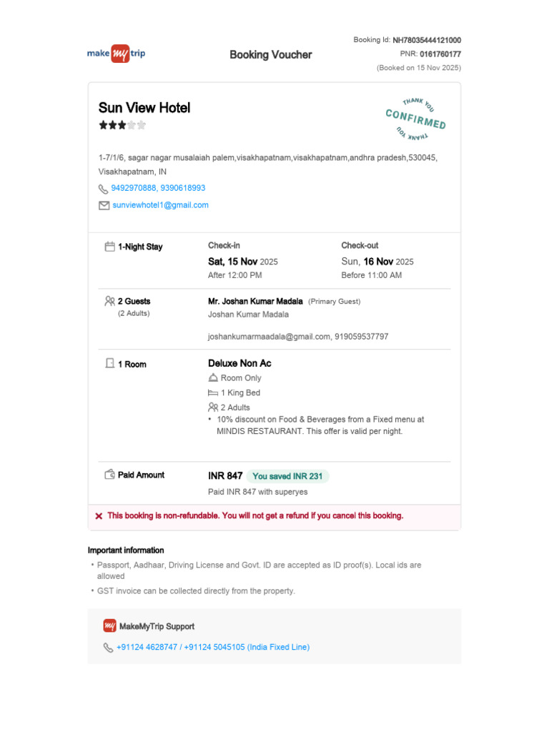 Booking Confirmation Voucher | PDF