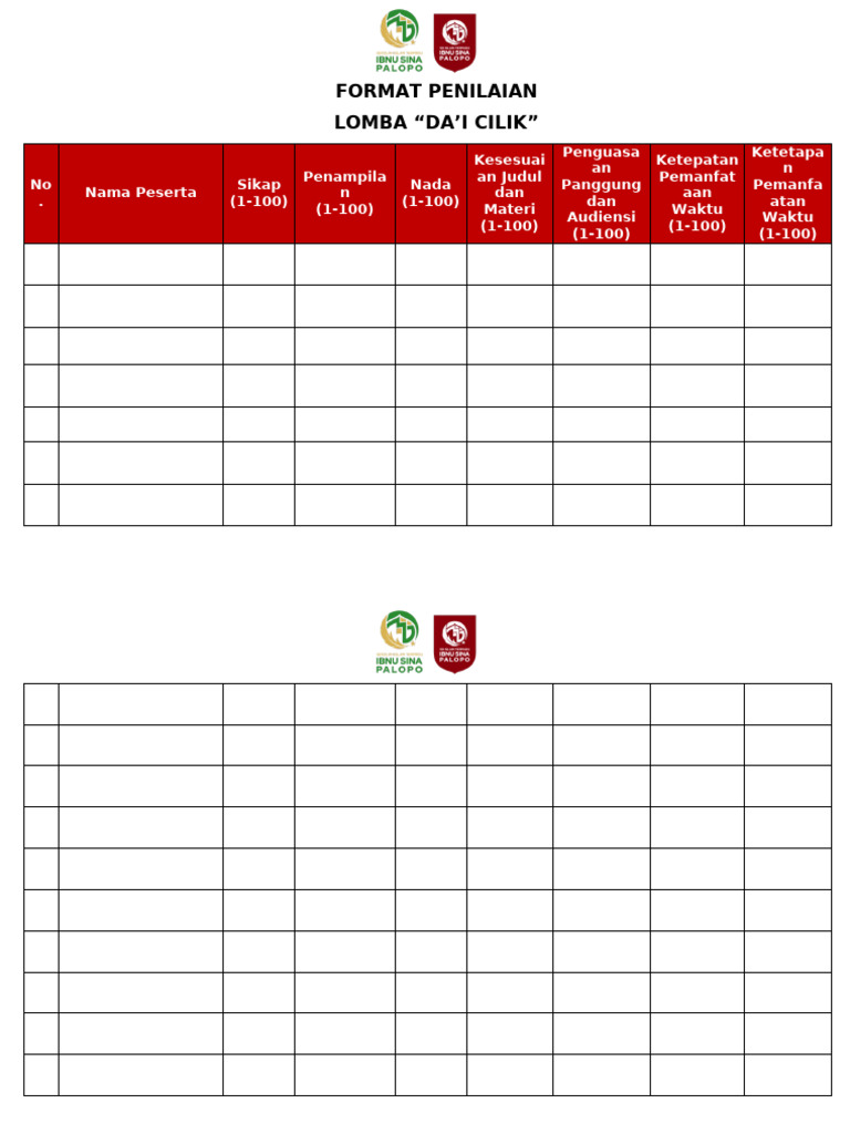 Format Penilaian Dai Cilik | PDF