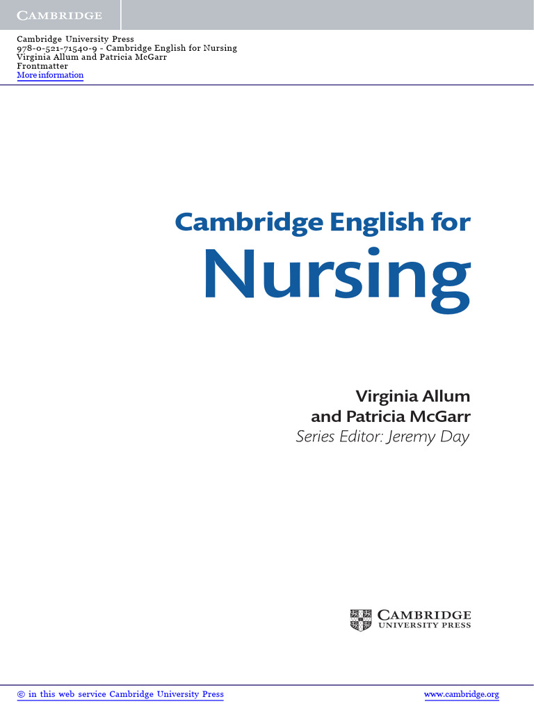 Cambridge English For Nursing | PDF | Intravenous Therapy | Health Care