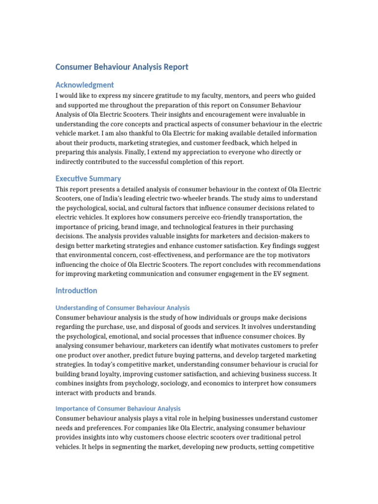 Consumer Behaviour Analysis Ola Electric Report | PDF | Consumer ...