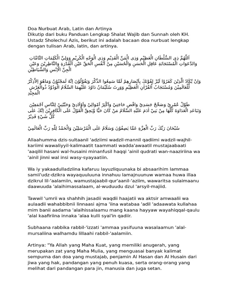 Doa Nurbuat: Bacaan dan Keutamaannya | PDF