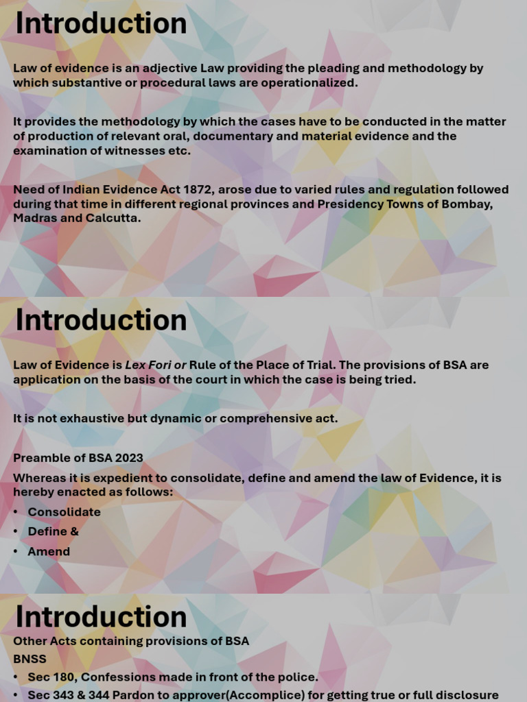 Overview of Indian Evidence Act 1872 | PDF | Evidence (Law) | Witness