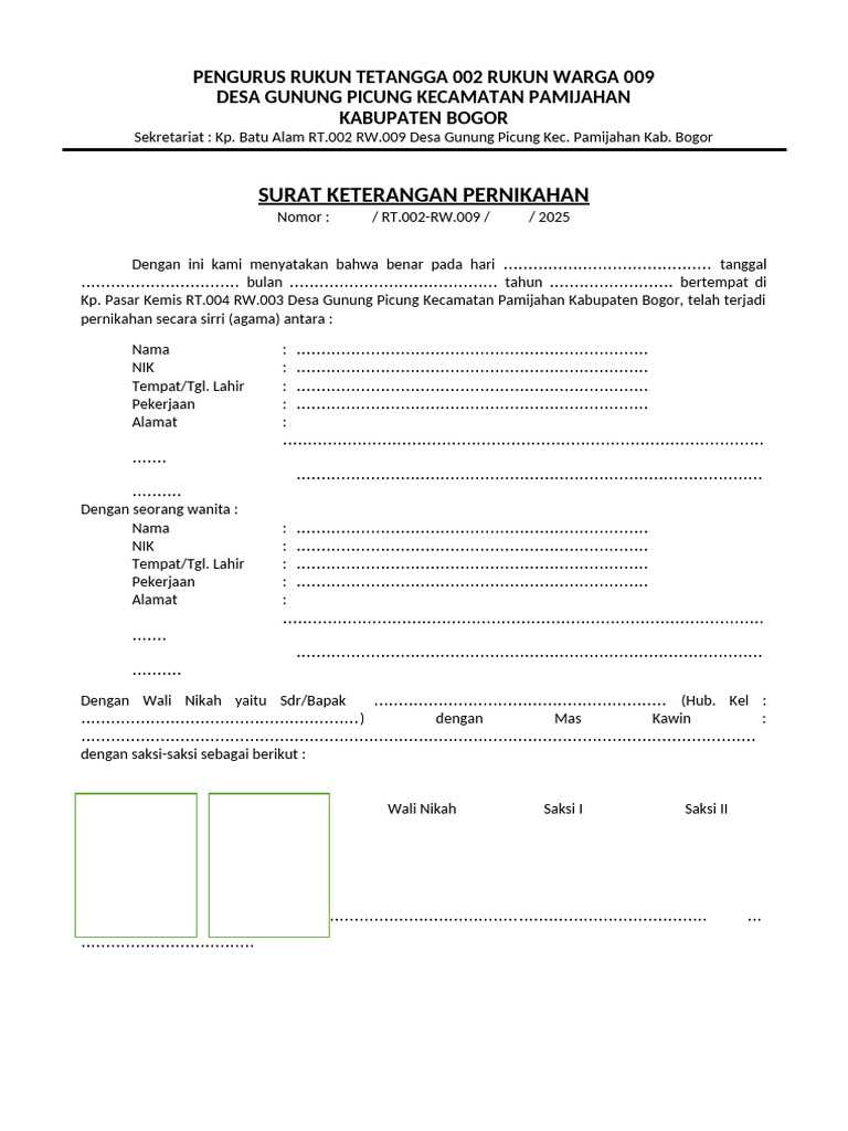 Surat Keterangan Pernikahan Sirri Bogor | PDF