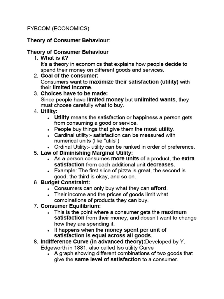 Theory of Consumer Behaviour and Indifference Curve | PDF | Utility ...