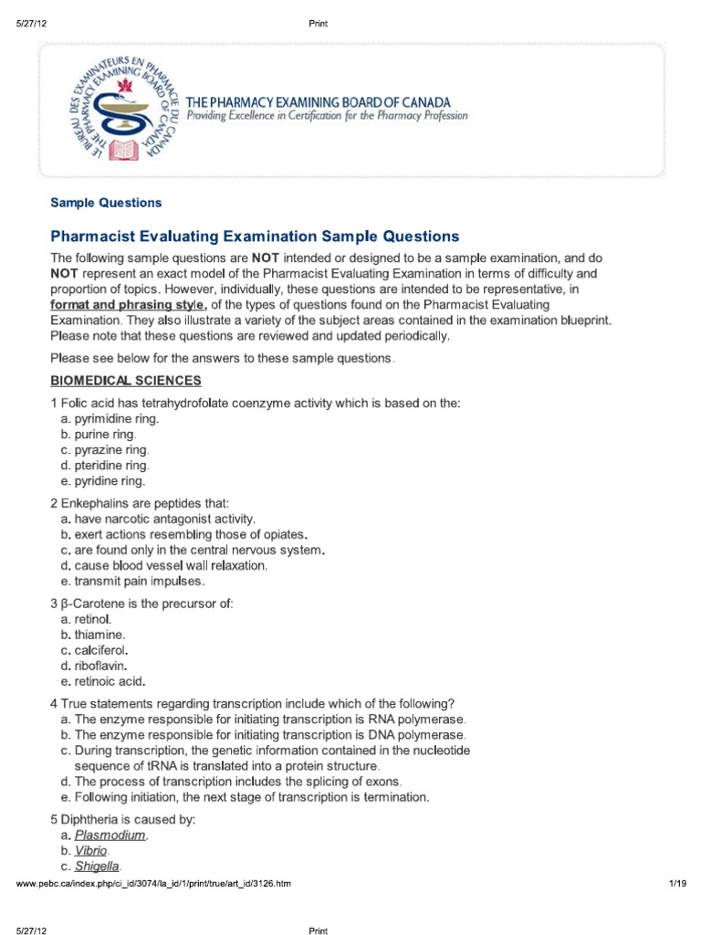 PEBC Sample Questions | PDF