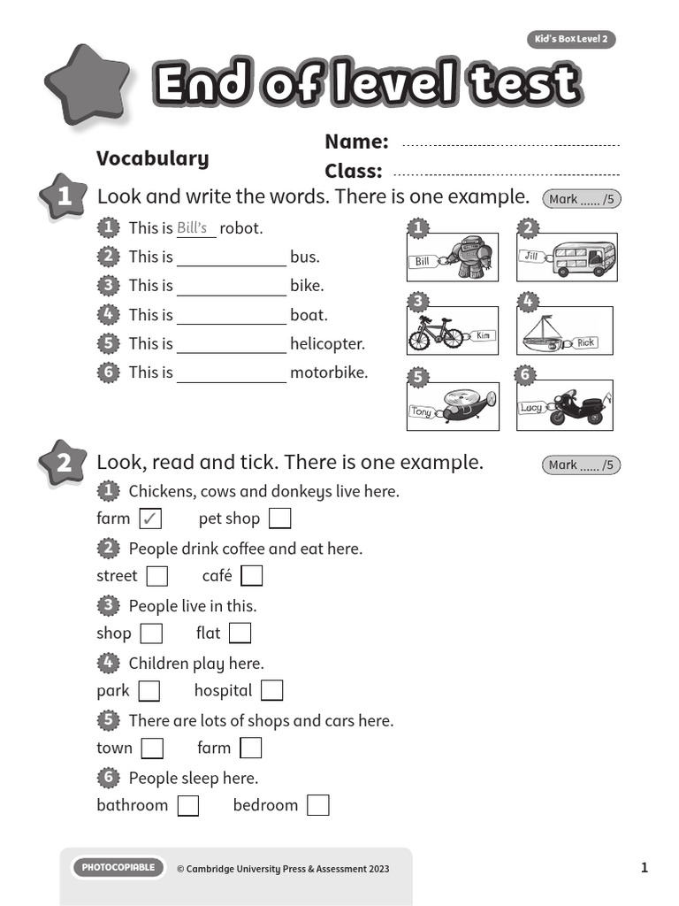 Kid's Box Level 2 Vocabulary Test | PDF