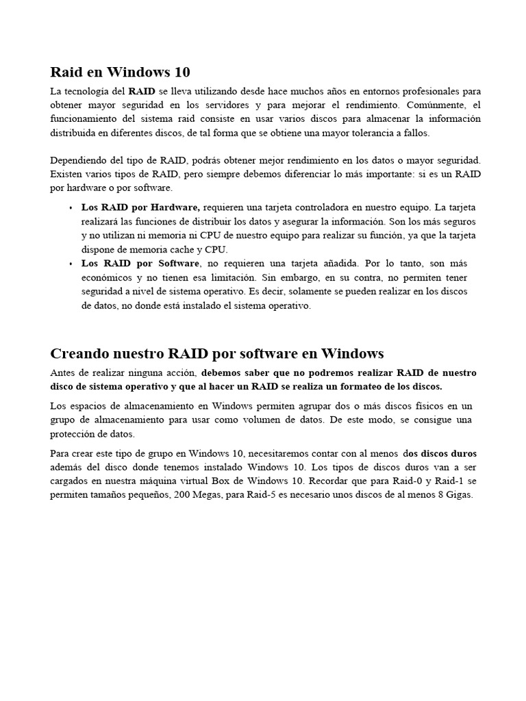 Configuración de RAID en Windows 10 | PDF | Sistema operativo ...