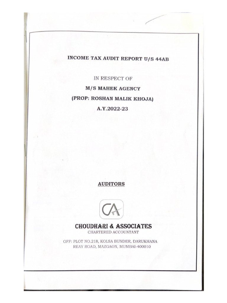 Income Tax Audit Report Us 44ab-1 | PDF