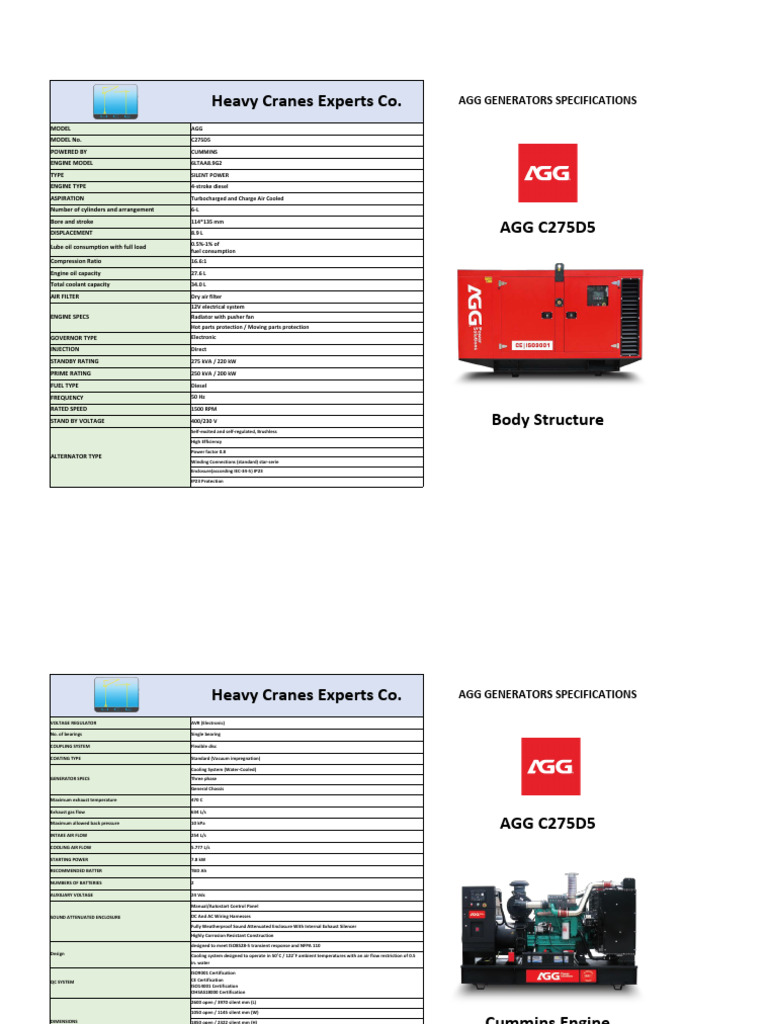 Generators Specs of Hce - V2.2 | PDF | Engines | Diesel Engine