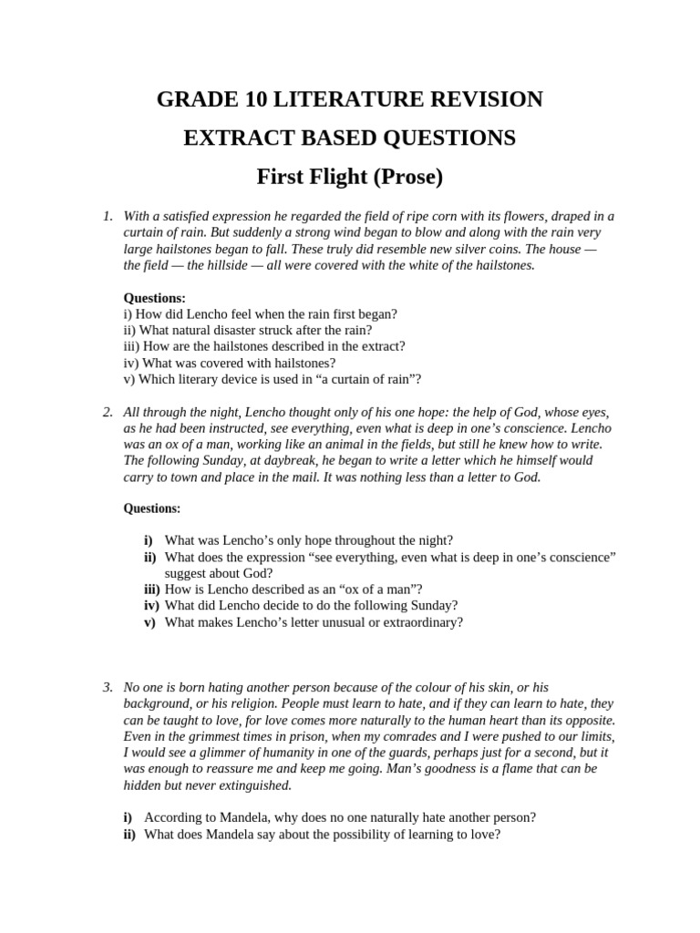 Grade 10 Literature Revision Questions | PDF | Poetry | Crocodile