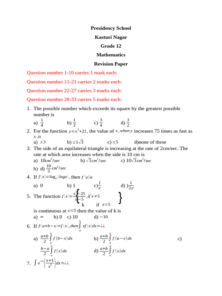 Grade 12-Maths - Revision Paper 3 | PDF | Area | Geometric Shapes