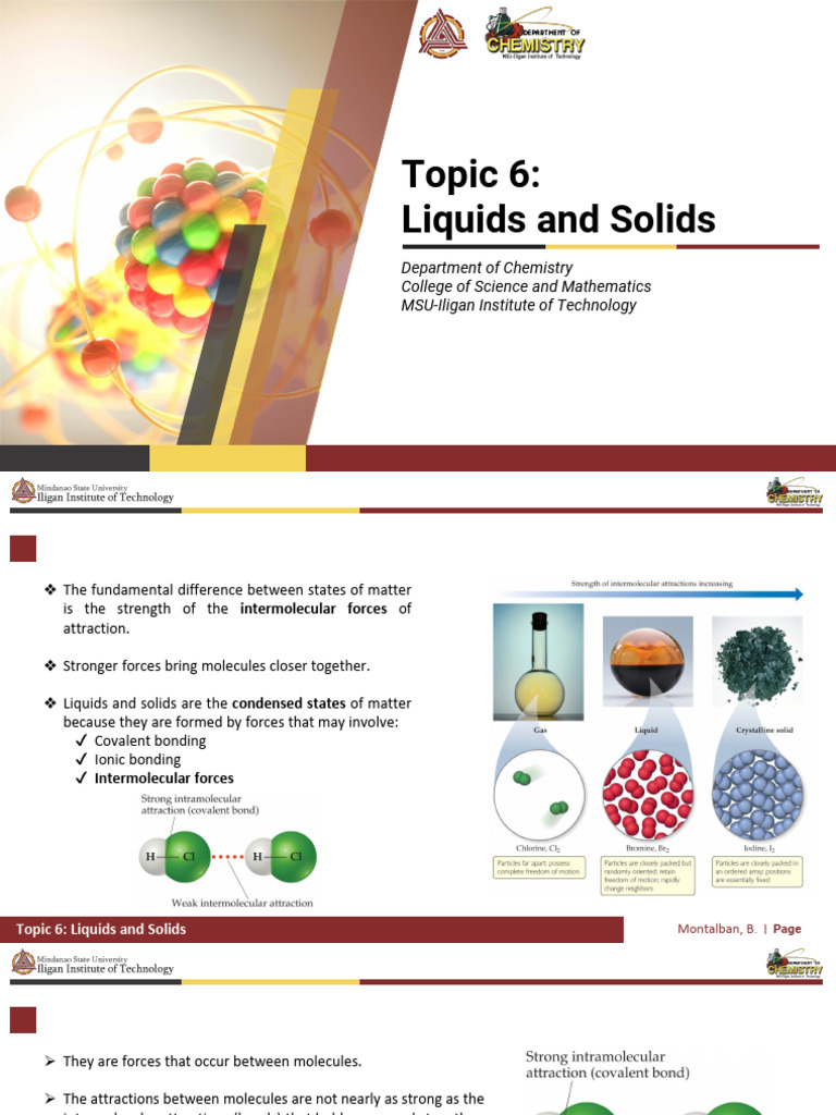 Chm012 - Topic 6 - Liquids and Solids | PDF | Intermolecular Force ...