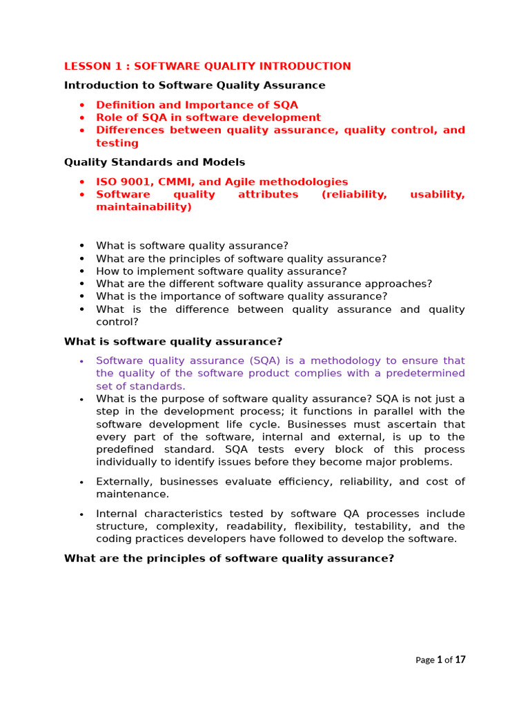 Software Quality Assurance Overview | PDF | Agile Software Development ...
