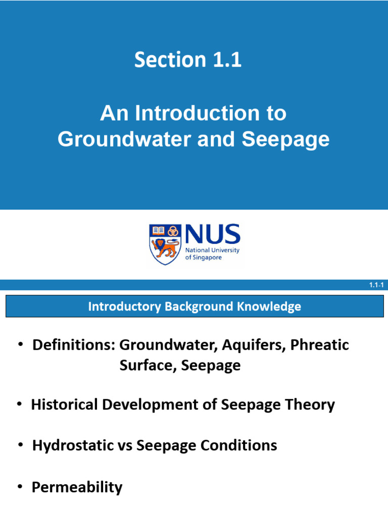 Section 1.1: An Introduction To Groundwater and Seepage | PDF ...