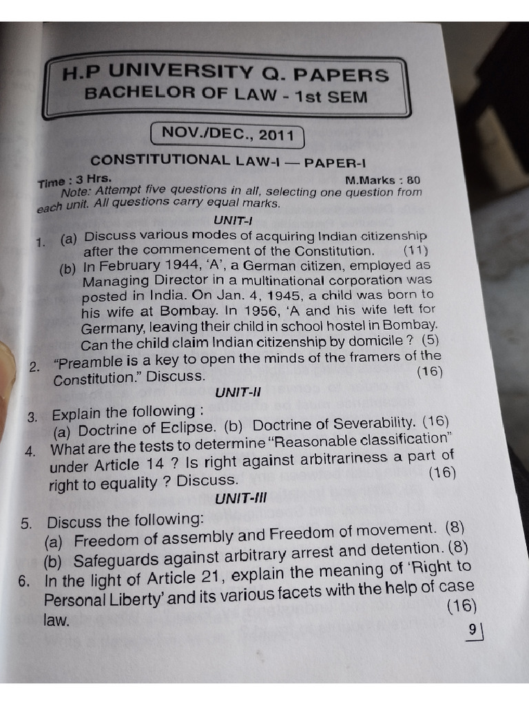 Previous Question Paper Law | PDF
