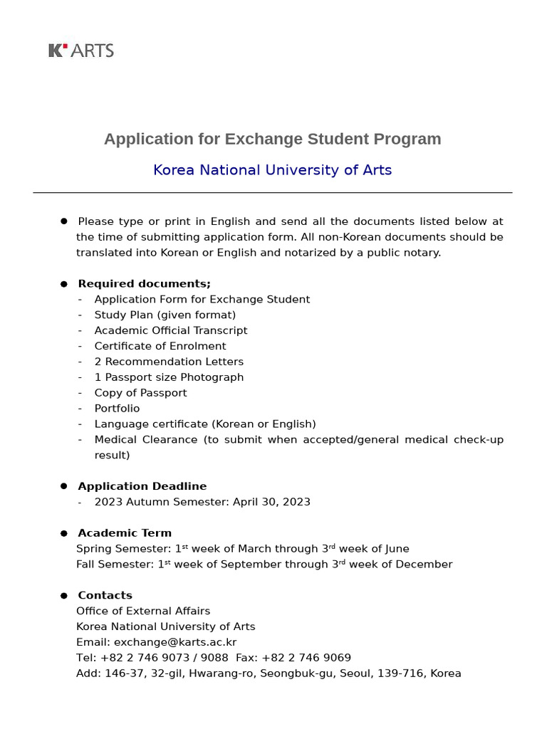 (K-Arts) Application Form 2023-2024 | PDF