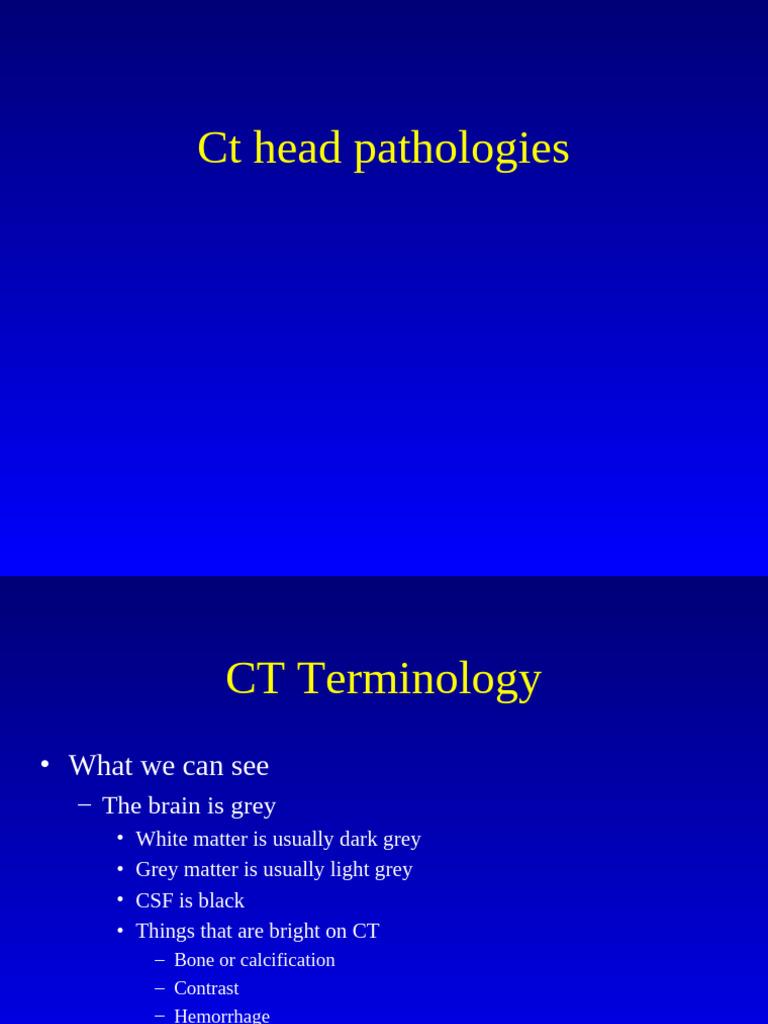 CT Head Pathologies Overview | PDF | Stroke | Cerebrospinal Fluid