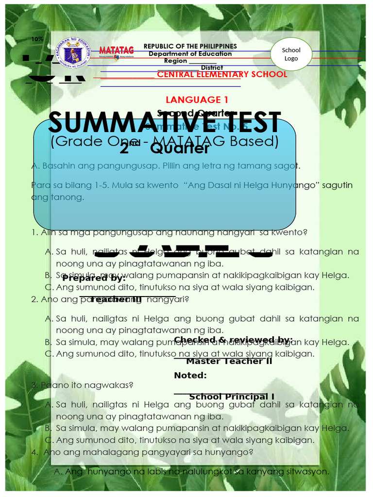 Q2w5-Summative Test With Tos-Ak-All Subjects | PDF