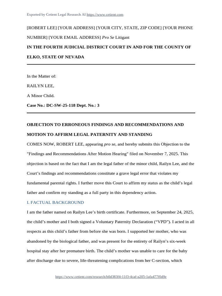 Objection To Findings and Recommendations | PDF | Father | Pro Se Legal ...