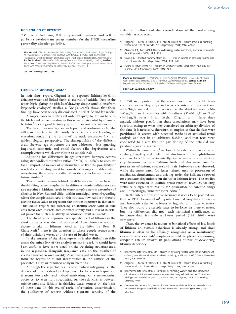 Confounding Factors in Lithium Suicide Study | PDF | Confounding | Suicide