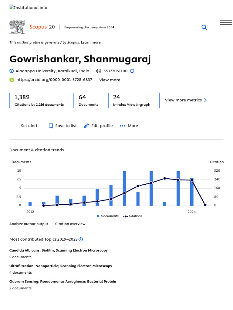 Gowrishankar, Shanmugaraj - Author Details - Scopus | PDF | Biofilm ...