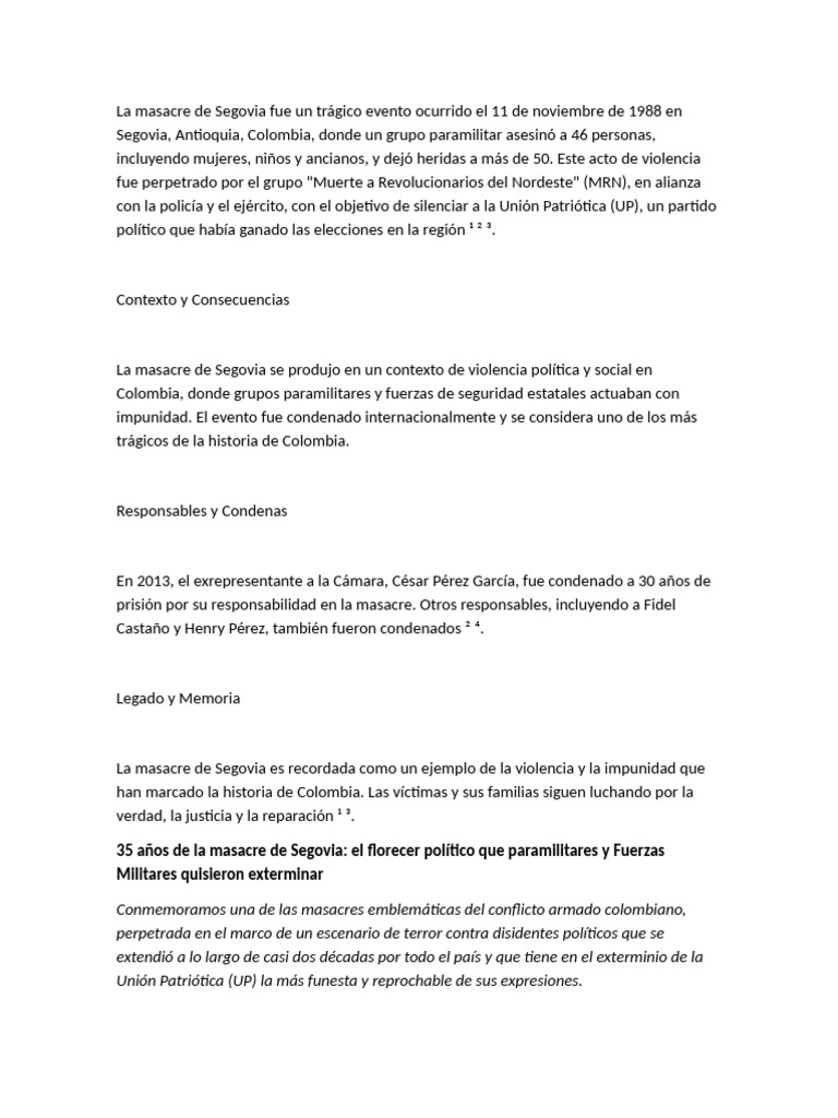 Masacre de Segovia: 35 años de impunidad | PDF | Colombia