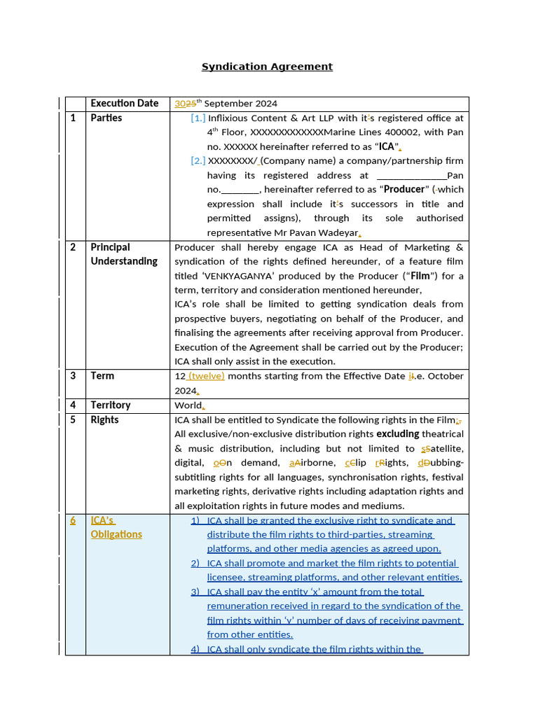 DC Syndication Agreement - Venkya - Pavan | PDF | Indemnity | Arbitration