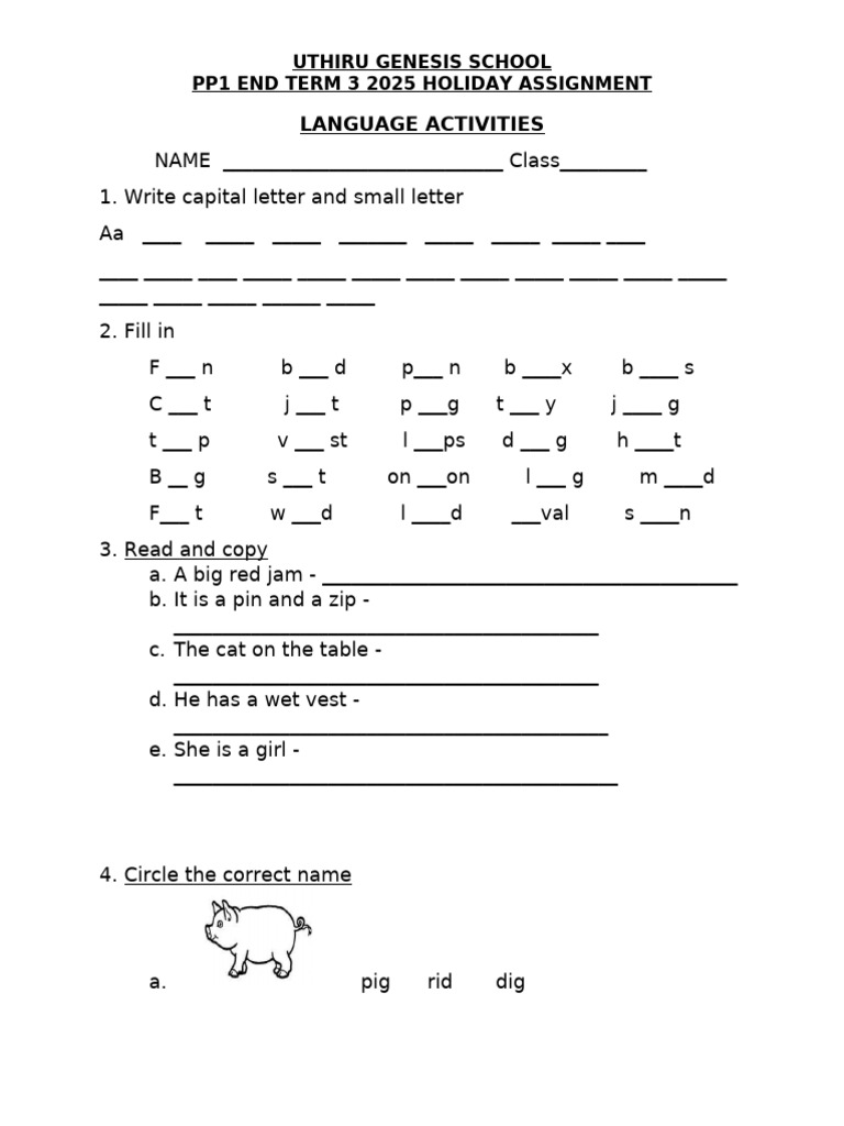 Pp1 End Term 3 2025 Holiday Assignments | PDF