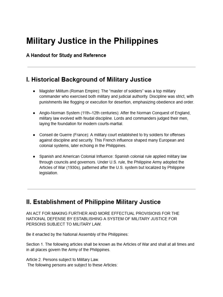 Philippine Military Justice Overview | PDF | Military Justice | Court ...