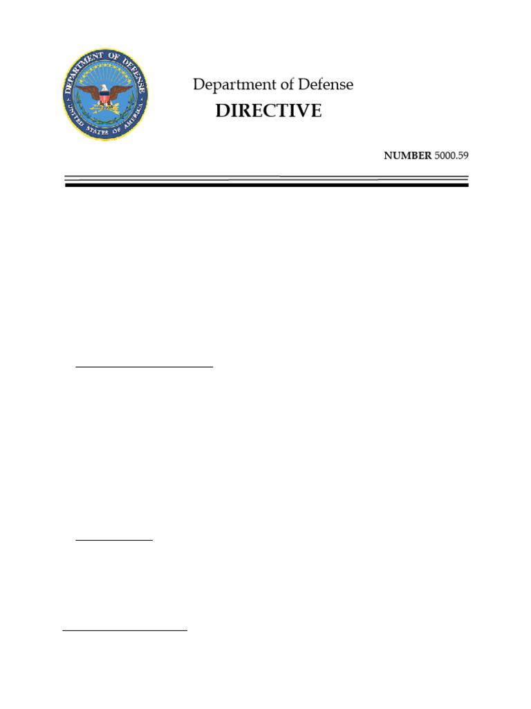 2007年 国防部指令 Dod 5000.59国防部建模仿真管理 | PDF | United States Department Of ...