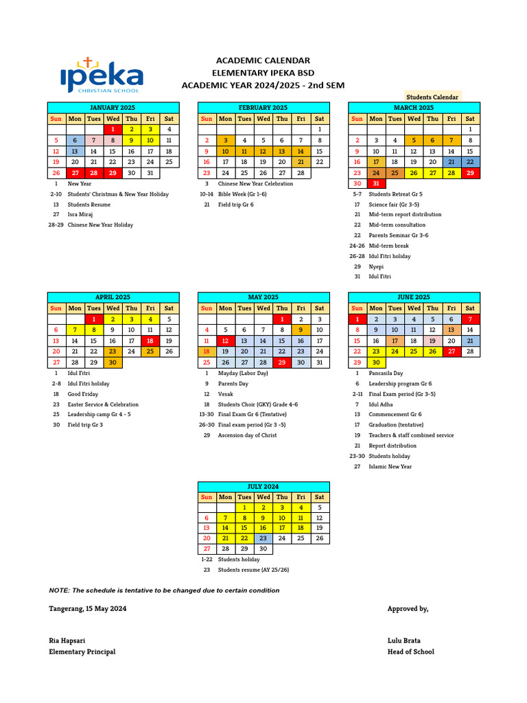 IPEKA BSD 2024/2025 Academic Calendar | PDF | Public Holiday | Traditions