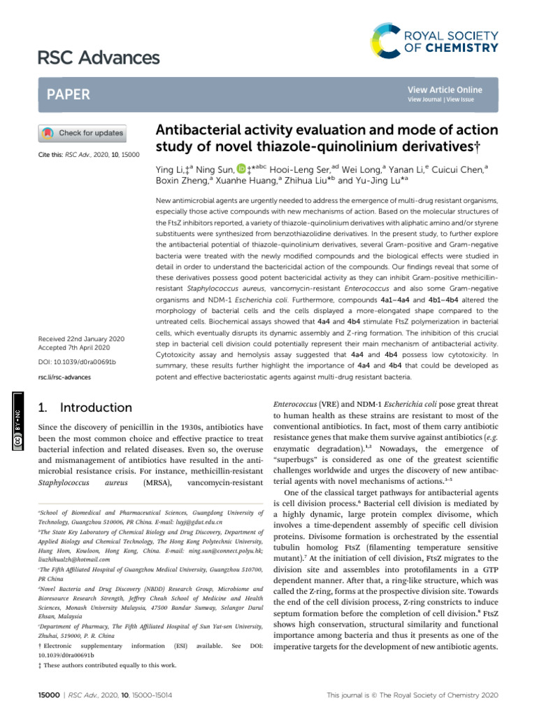 RSC Advances: Paper | PDF | Antimicrobial Resistance | Microbiology