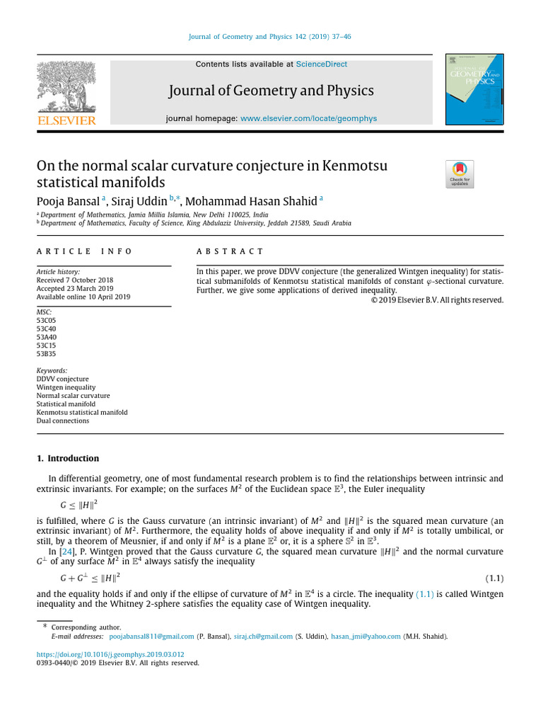 Statistical Manifolds Their Sub Manifolds | PDF | Curvature | Manifold