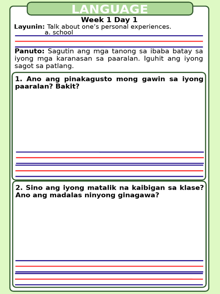 q2 Language Worksheet Week 1 | PDF