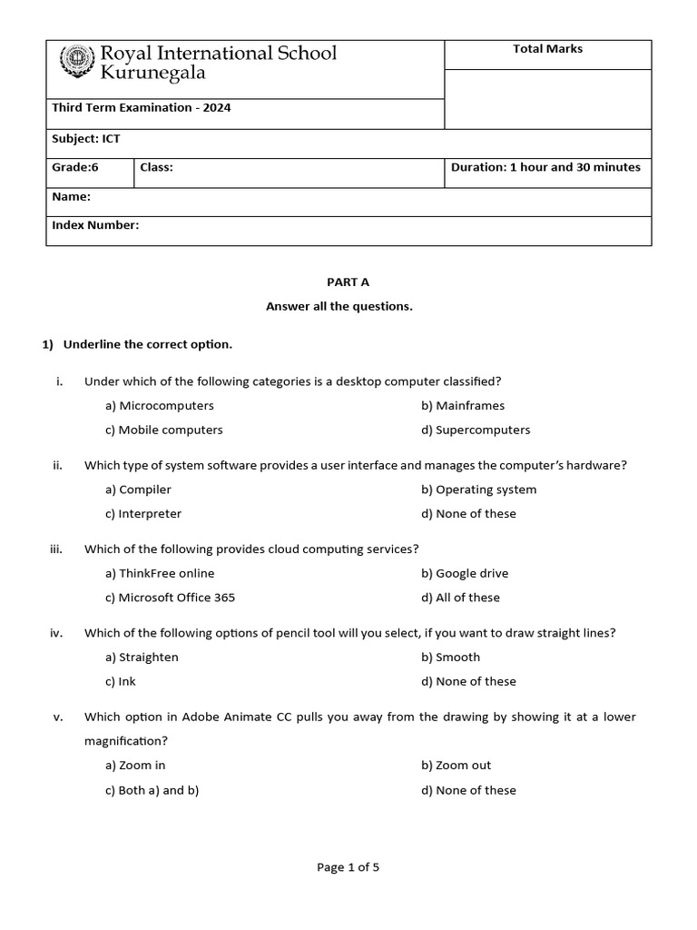 ICT Exam Questions for Grade 6 | PDF | Office Equipment | Information ...
