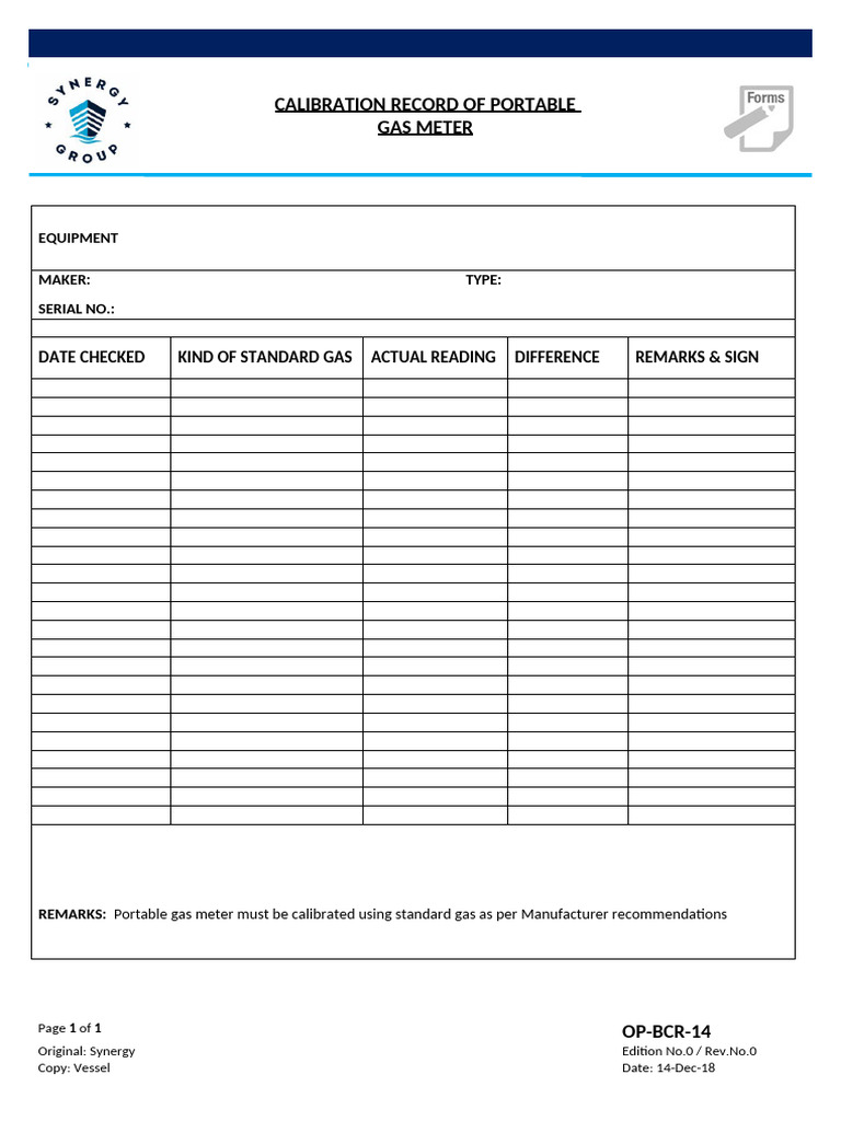 Portable Gas Meter Calibration Record | PDF