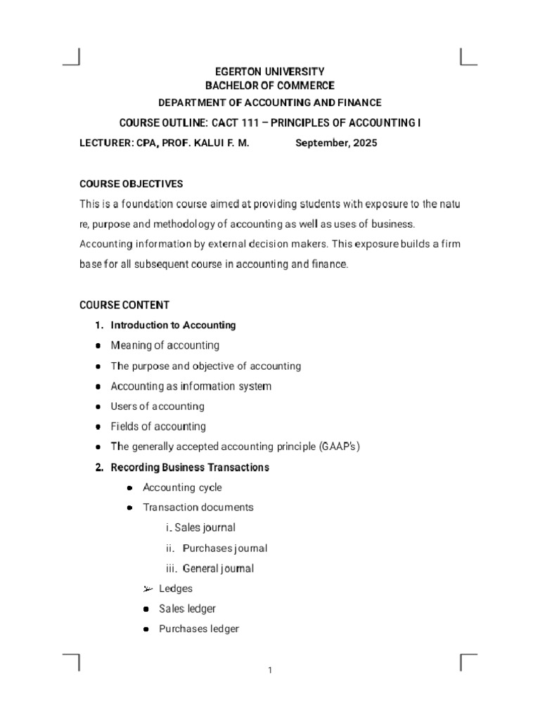 Cact 111 Course Outline August 2025 - Phoenix | PDF