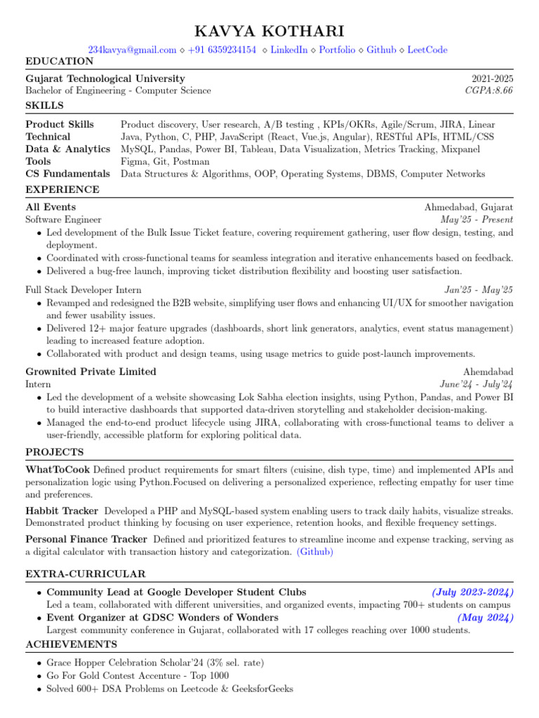 Kavya Kothari Resume | PDF | Software Development | Information ...