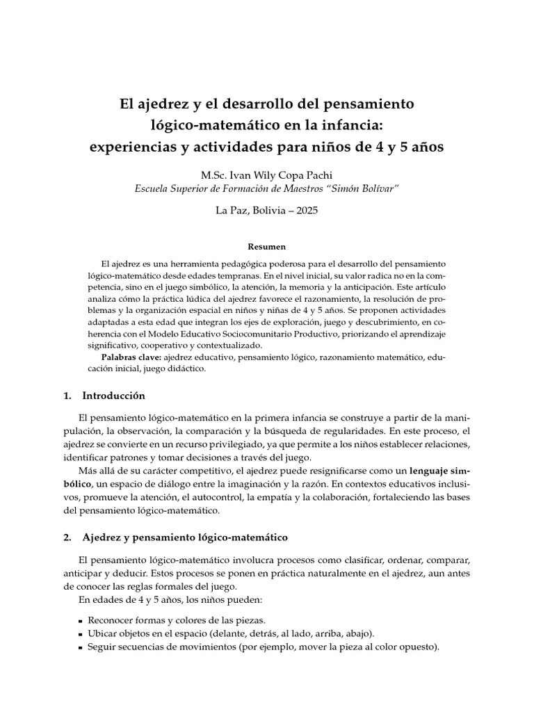 Pensamiento Logico y Ajedrez | PDF | Ajedrez | Pensamiento