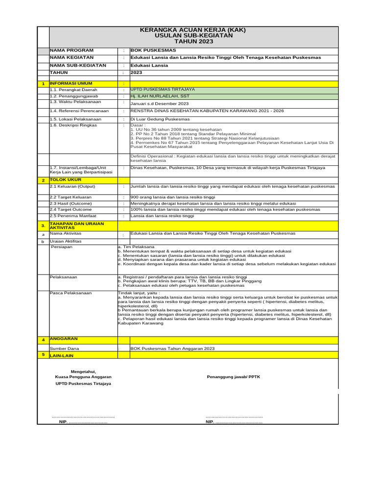 KAK EDUKASI LANSIA DAN LANSIA RESTI 2023 | PDF