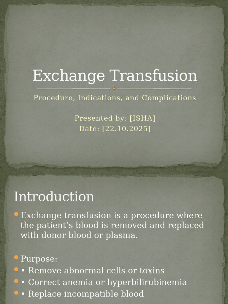 Exchange Transfusion Presentation | PDF