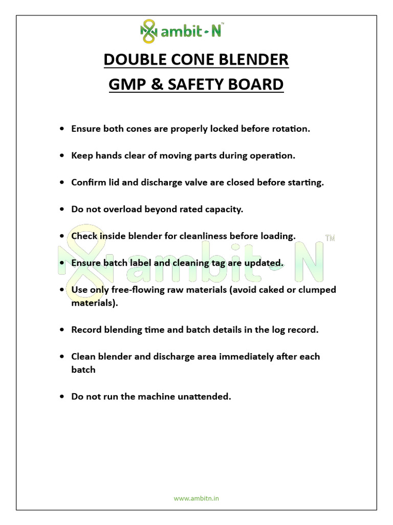 Double Cone Blender - GMP & Safety Board | PDF