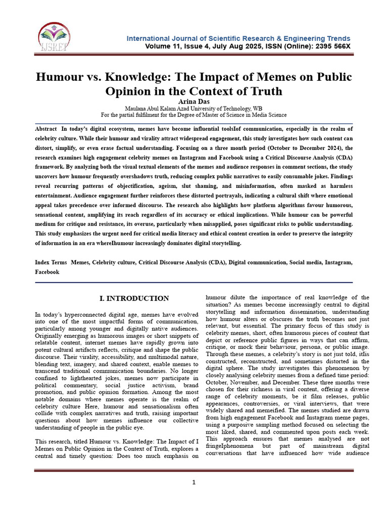 Humour vs. Knowledge the Impact of Memes on Public (2) | PDF | Humour ...