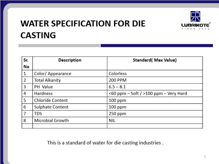 Die Casting Water Quality Standards | PDF