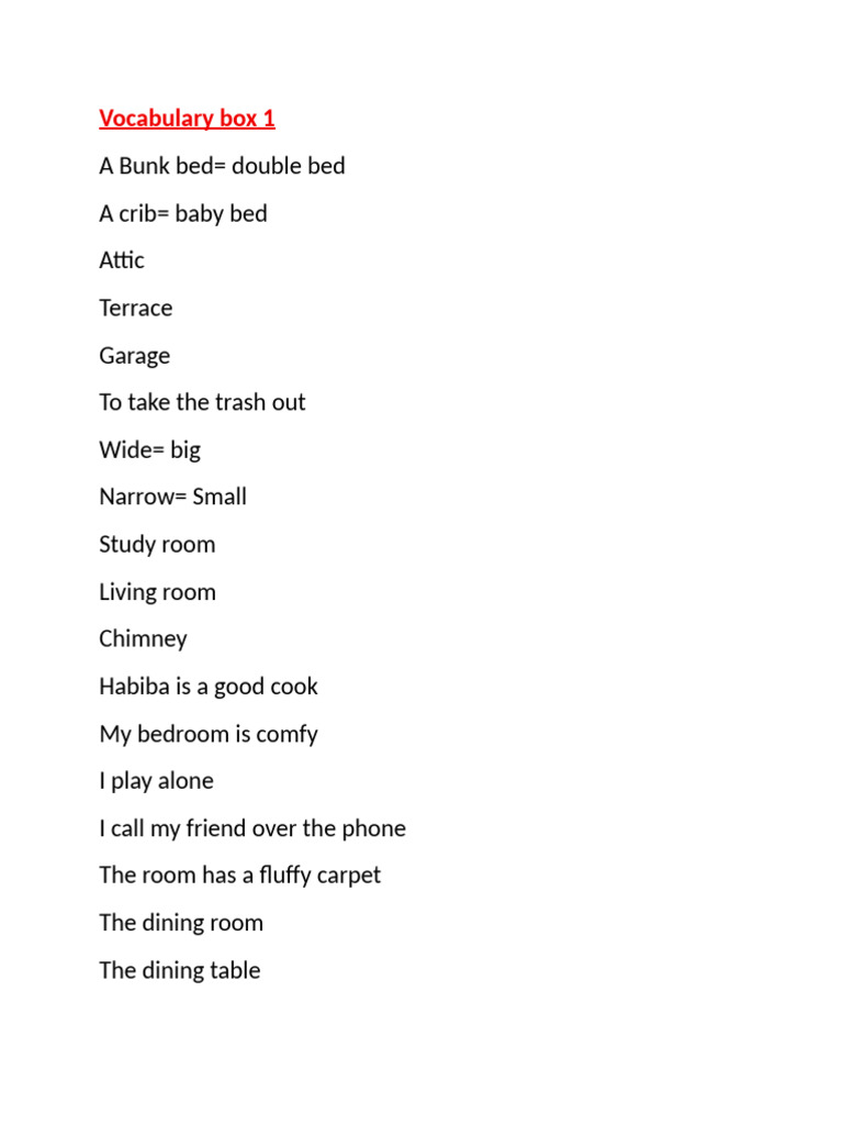 Vocabulary Box 1 - Kids | PDF