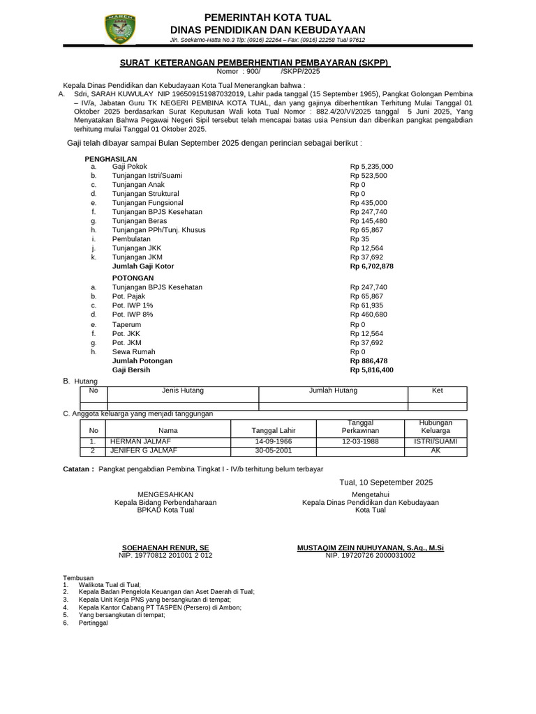 SKPP Pemberhentian Gaji Guru Tual | PDF