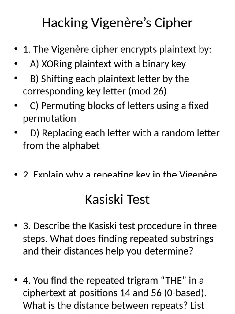 Vigenere Cryptanalysis Quiz | PDF