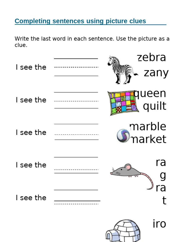 Sentence Completion with Picture Clues | PDF